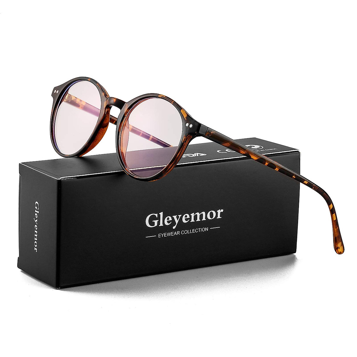 Gleyemor Blue Light Glasses for Men Women, Vintage Round Bluelight Blocking Computer Screen Protection Glasses (Tortoise)