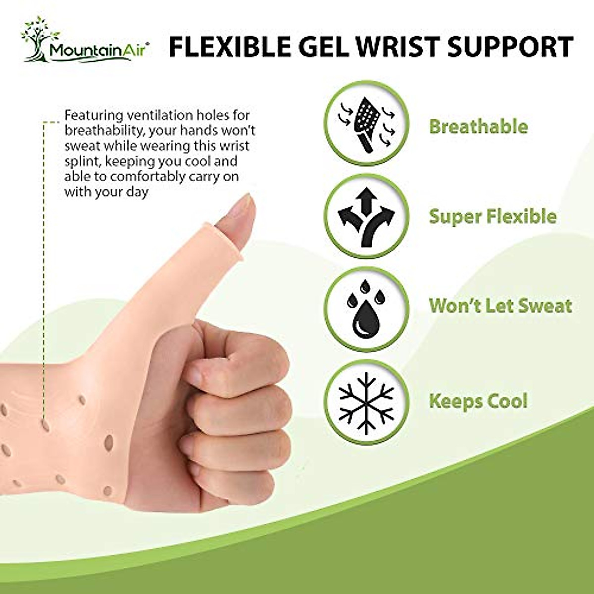 MountainAir Gel Wrist Thumb Brace, 4 PCs - Waterproof Wrist Brace to Fit Left Right Hand - Thumb Support Braces Cool Wrap for Arthritis & Carpal Tunnel Pain Relief – Latex Rubber Thumb Brace
