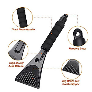 Oversized Ice Scrapers, Car Windshield Snow Scraper with Ergonomic Foam Grip, Window Frost Remover Brush for Truck SUVs-No Scratch,Ideal for Christmas Stocking Stuffers White Elephant Gifts