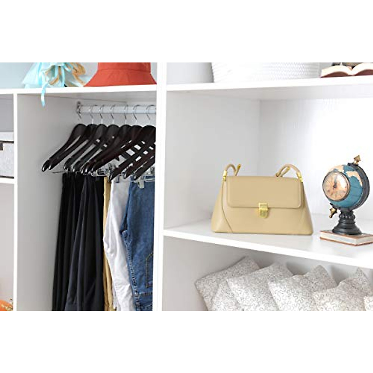 Quality Wooden Skirt Hangers with Clips Smooth Solid Wood Pants Hangers with Durable Adjustable Metal Clips, Swivel Hook, Coat, Jacket, Blouse Suit Hangers (Mahogany, 10)