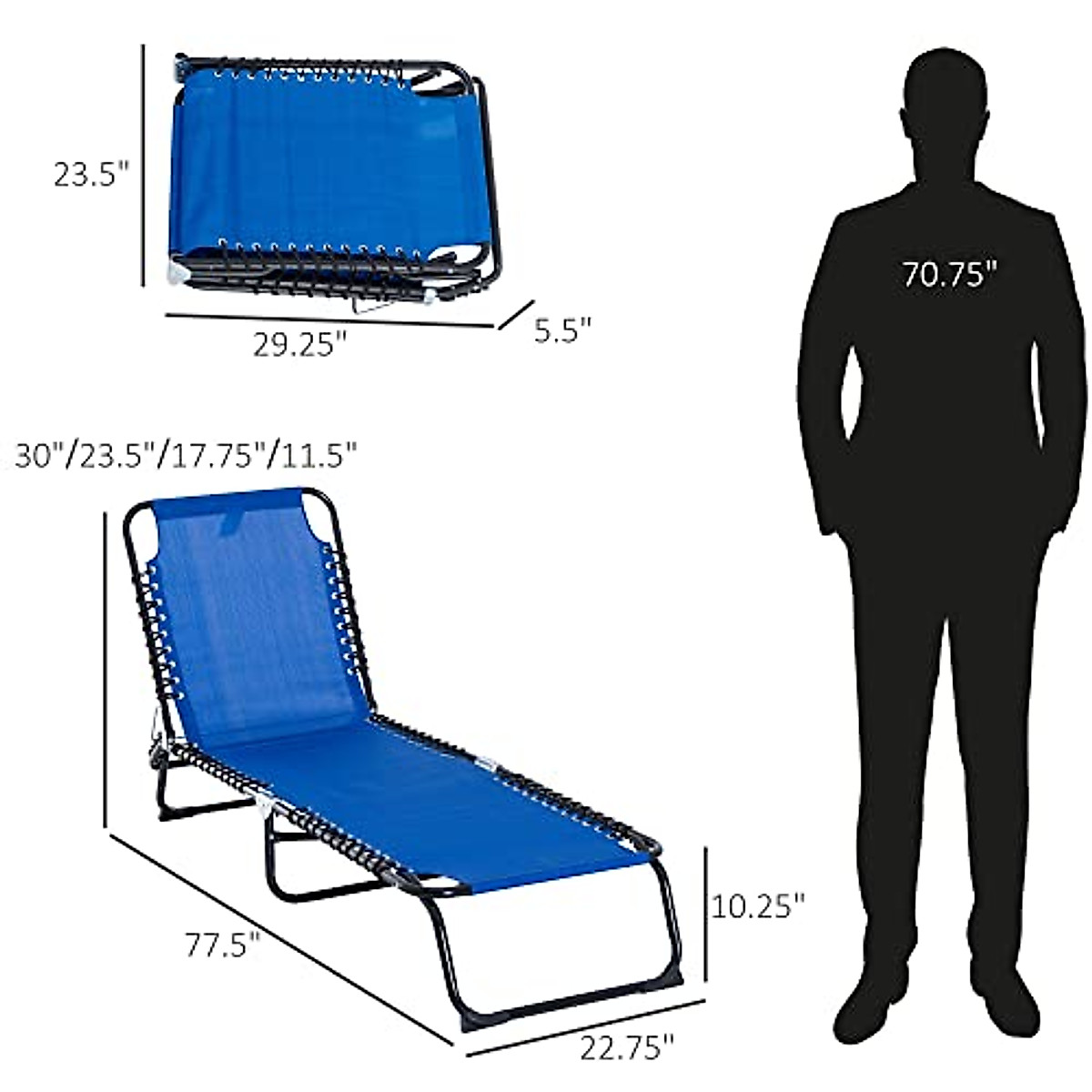 Outsunny Folding Chaise Lounge Pool Chairs, Outdoor Sun Tanning Chairs, Folding, Reclining Back, Steel Frame & Breathable Mesh for Beach, Yard, Patio, Dark Blue