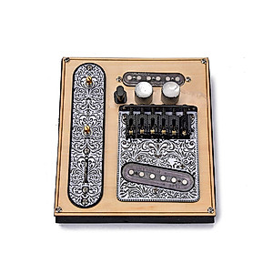 Ogdni 6 Strings Saddle Bridge Plate, 3 Way Switch Control Plate Guitar Neck Pickup Set for Telecaster Electric Guitars Replacement Black