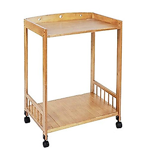 POCHY Multipurpose Catering Trolley Kitchen Trolley Island Rolling Serving Carts 2 Tier Solid Wood Utility Cart Guard Rails Lockable Wheels Organizer Removable 2 Sizes (Size : 52 x 35 x 71 CM)