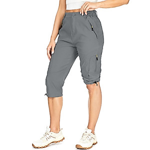 linlon Women's Quick Dry Cargo Shorts,Outdoor Casual Straight Leg Capri Long Shorts for Hiking Camping Travel (Grey, 8)
