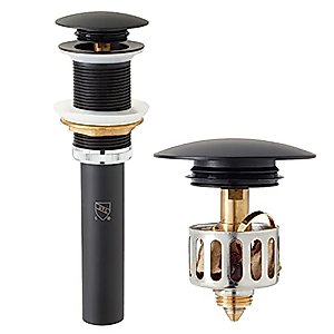 Built Industrial Universal Pop Up Drain Stopper for Bathroom Sink Without Overflow, with Detachable Catch Basket, Replacement Drain for Renovations and New Construction (Matte Black)
