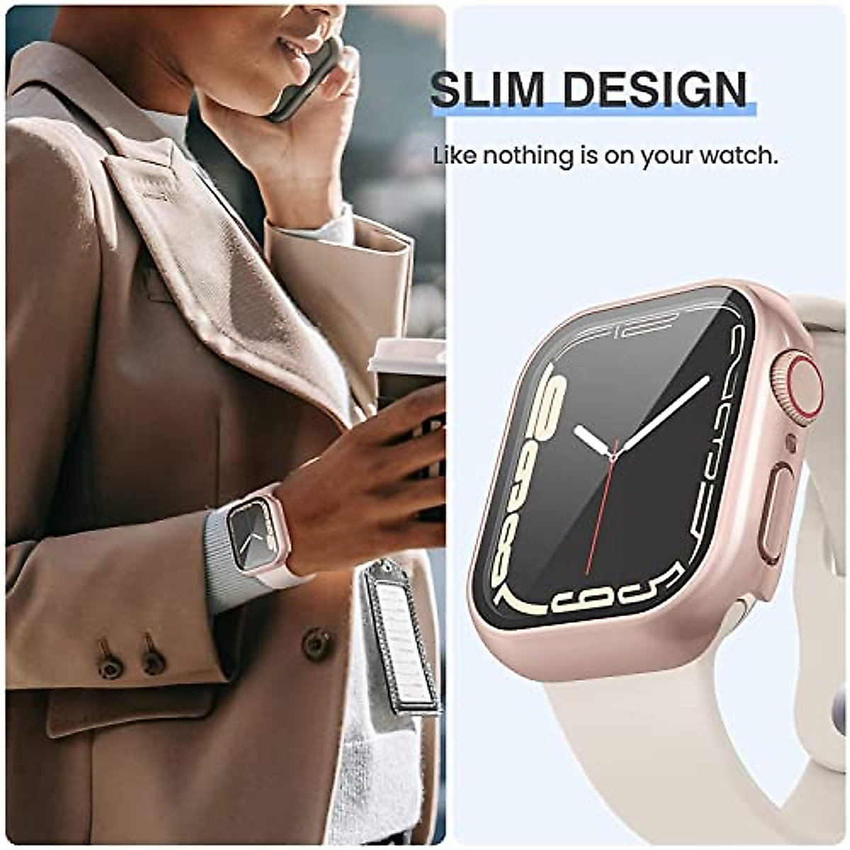 [3Pack] Tensea for Apple Watch Screen Protector Case Series 8 7 41mm, iWatch Protective Face Cover, Tempered Glass Film Hard PC Bumper for Women Men, Ultra-Thin Guard (41 mm, Clear/Silver/Rose Gold)