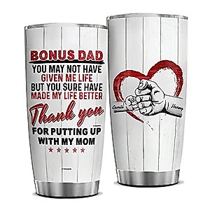 Wassmin Personalized Bonus Dad Tumbler Cup With Lid 20oz 30oz Double Wall Vacuum Insulated Stainless Steel Tumblers Coffee Travel Mug Father's Birthday Christmas Gifts For Step Dads Stepdad (Quote 1)