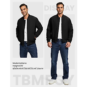 TBMPOY Men's Bomber Jacket Lightweight Winter Windbreaker Zip Up Padded Softshell Windproof Water-Resistant Casual Fall Coat Black XS