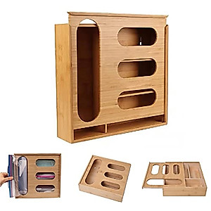 Emuardoe Sandwich Bag Storage Organizer Bamboo Food Bag Container Organizer for Kitchen Drawer Compatible with Food Packaging Bag