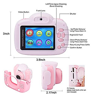 MINIBEAR Kids Camera for Girls 30MP Digital Camera for Kids Selfie Video Camera 2.4 Inch Screen Toddler Camera 3 4 5 6 7 8-10 12 Year Old Toddler Toys Camera Gifts for Girls Kids, 32GB TF Card, Pink