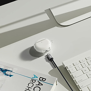 Geekria TPU Case Cover Compatible with Huawei FreeBuds 4 True Wireless Earbuds, Protective Earphones Skin Cover with Keychain Hook, Charging Port Accessible, Front LED Visible (Clear)