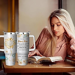 Ksoemar 40 Oz Best Bonus Mom Tumbler with Handle and Straw, Double Wall Stainless Steel Best To My Bonus Mom Cups, Step Moms Gifts for Ideas for Birthday, Mothers Day For Stepmoms, Mother