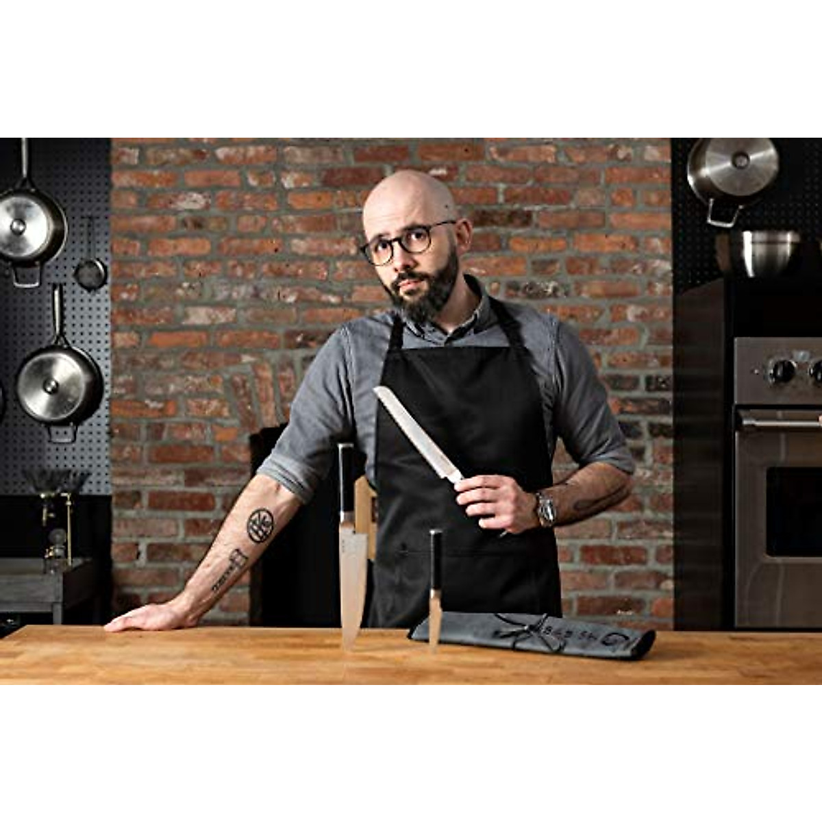 Babish German High-Carbon 1.4116 Steel Cutlery, 3-Piece (Chef Knife, Bread Knife, & Pairing Knife) w/Kitchen Knife Roll