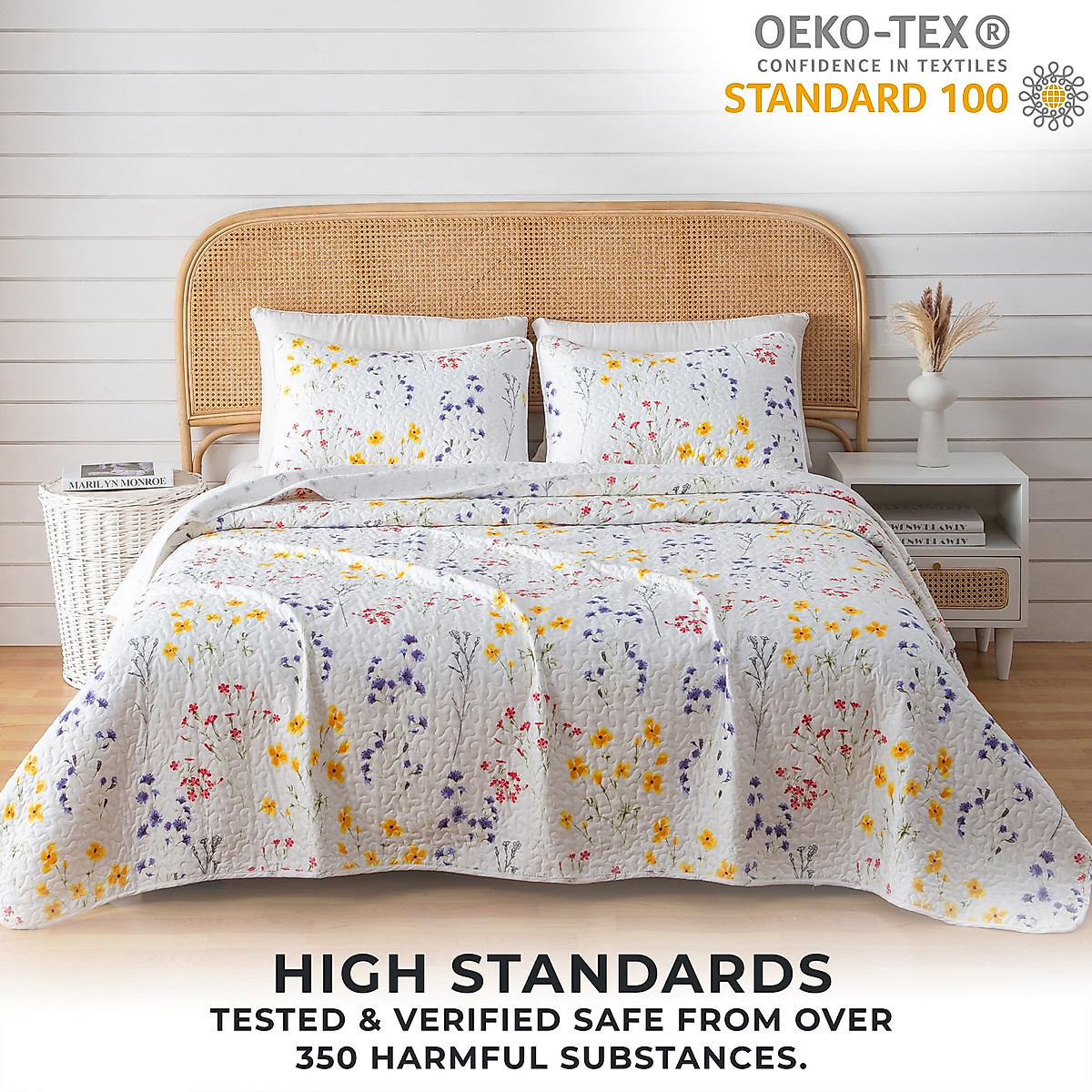 great bay HOME Marianne Collection 3 Piece Quilt Set with Shams. Reversible Floral Bedspread Coverlet. Machine Washable. (Full / Queen, Multi)