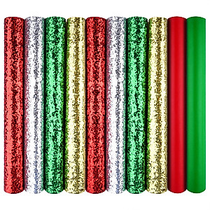 MIAHART 10 Pack Christmas Faux Leather Sheet 4 Colors Shining Faux Leather Sheets Metallic Glitter Leather Fabric Sheet for Making Christmas Theme Hair Bows and Earrings (8.3 x 11.8 inch)