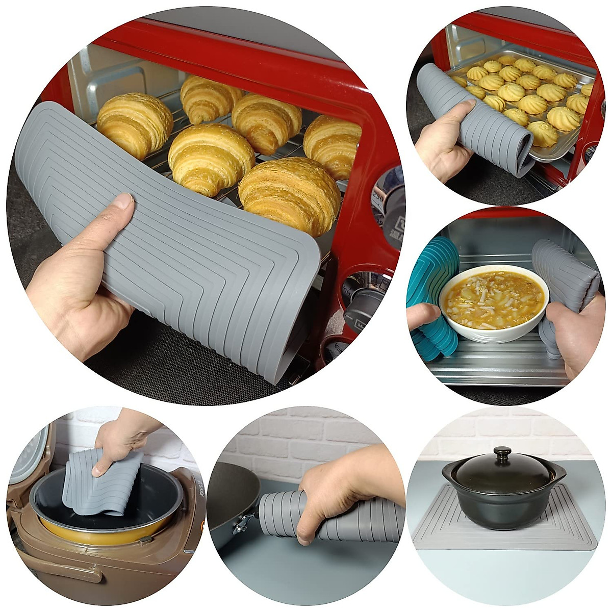 Hotsyang Silicone Trivets Mats for Hot Pots and Pans,Hot Dishes,Silicone Trivets for Kitchen Counter Heat Resistant,Large Silicone Trivets Mats Set About9 X12,Grey Silicone Hot Pads for Kitchen Table