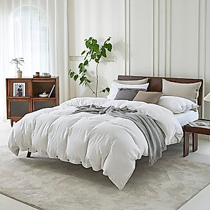 EVERLY 100% Pure Linen Duvet Cover Set Twin Size 68X90Inch 3pcs (1 Duvet Cover,1Pillowcases) Soft and Breathable for All Season with Coconut Button Closure, Suitable for Hot Sleepers-White-Twin