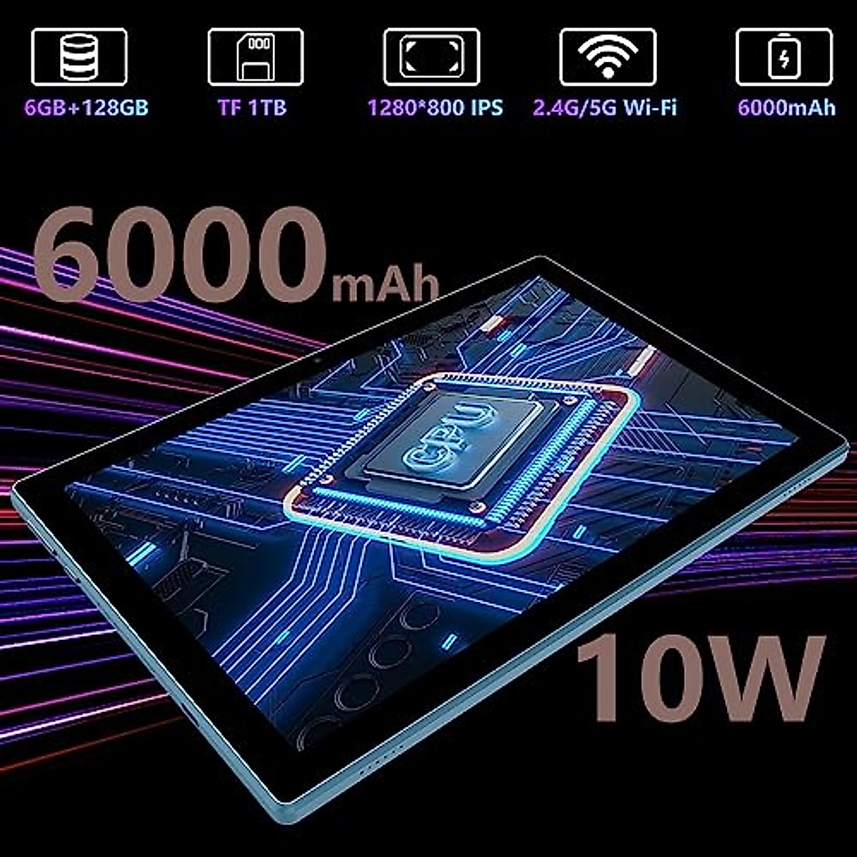 Tablet With Keyboard 2 in 1 Tablet Android Tablet 10 Inch Tablets, Include Mouse Case Stylus Tempered Film 5G Wifi Wifi6 128GB ROM+6GB RAM 10 IN IPS 8MP Camera 6000mAh Battery 10.1" FHD Android 11 Tab