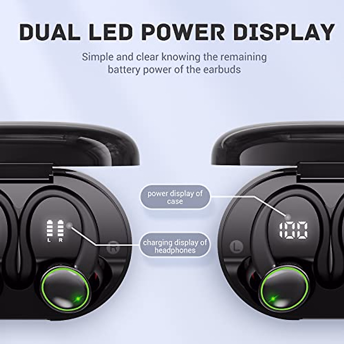 for Samsung Galaxy Z Flip3 Wireless Earbuds Bluetooth Headphones 48hrs Play Back Sport Earphones with LED Display Over-Ear Buds with Earhooks Built-in Mic - Black