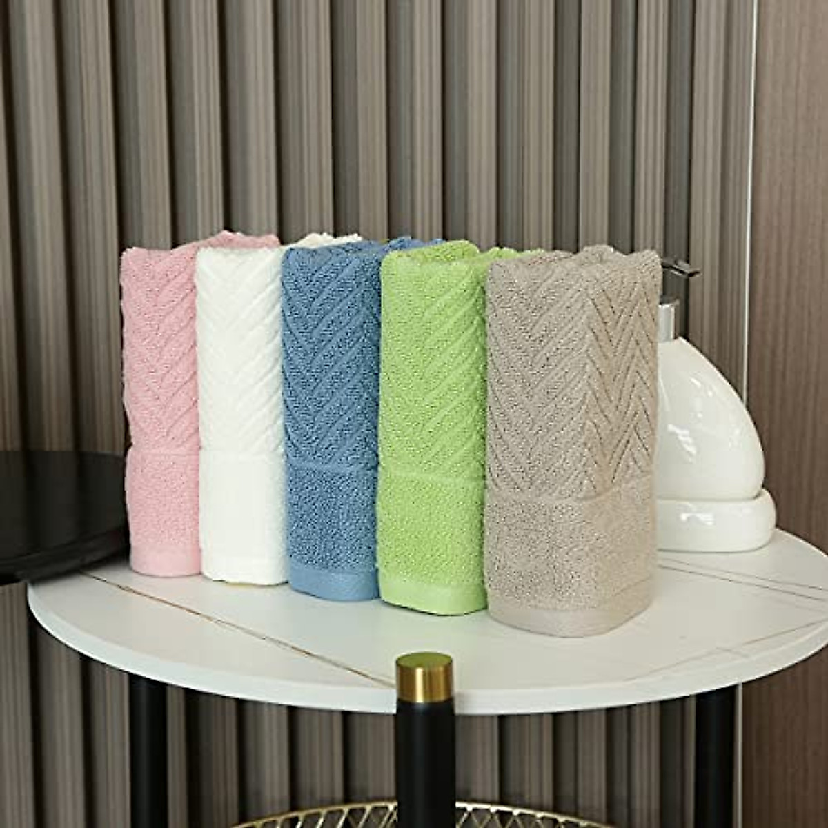 YiLUOMO Beige Hand Towel Set of 2 100% Cotton Ultra Soft Highly Absorbent Terry Striped Hand Towel for Bathroom (13" X 29")
