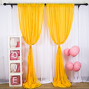 Chiffon Backdrop Curtain 5FTx7FT Gold Semi-Sheer Curtains 2 Panels Gold Chiffon Drapes for Backdrop Wedding Ceremony Decorations (Gold, 5FTx7FTx2PCS)