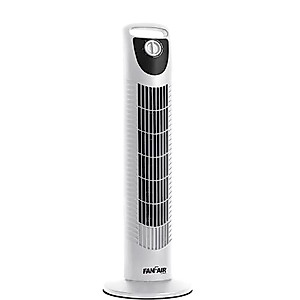 Fanfair 30” Oscillating Tower Fan with 3 Speed Settings and Quiet Operating System, Space Saving and Slim Design, Portable Cooling Fan for Bedroom, Indoor, Office, Studio, Home Use – White Color
