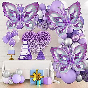 SAMOKA Butterfly Balloons,4 PCS 40 Inch Purple Butterfly Balloons,Butterfly Foil Balloons,Butterfly Birthday Decorations,Butterfly Party Decorations,Butterfly Theme Baby Shower Birthday Party Supplies