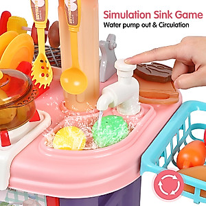 Play Kitchen Playset, 2 in 1 Gill and Kitchen Toys for Toddlers Kids Girls Boys