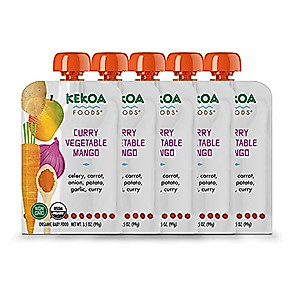 Kekoa Foods Curry Vegetable Mango Baby Food Purée | 100% USDA Certified-Organic, No Sugar Added | Organic, Non-GMO, Gluten-Free, Vegan | Mild Curry with Celery, Carrot & Potato | 3.5 oz Squeeze Pouch
