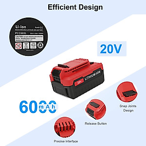 2 Pack 6.0Ah 20V Lithium-ion Replacement Batteries Compatible with Porter Cable 20V Battery PCC681L PCC685L PCC680L PCC682L PCC600 PCC640