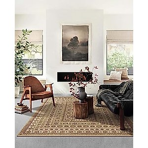 Lahome Mandala Easy Jute Area Rug -5 x 7 Farmhouse Rugs for Living Room Ultra-Thin Washable Natural Bedroom Rugs Non-Shedding Sisal Carpet Outdoor Jute Rugs for Patio Dining Room (5'x 7',Beige)