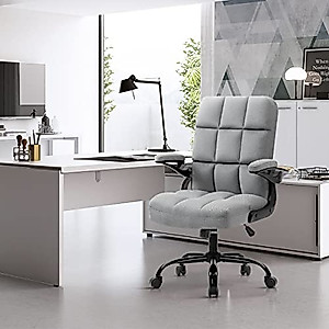 SEATZONE Home Office Chairs Fabric Upholstered Desk Chair with Armrests, Modern Executive Swivel Task Chair for Home Office,Grey