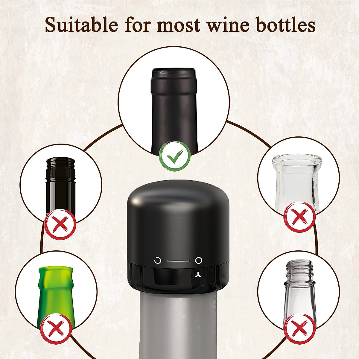 Loboo Idea Silicone Wine Stoppers For Wine Bottles, Wine Saver Stoppers (6pcs/box, Black)