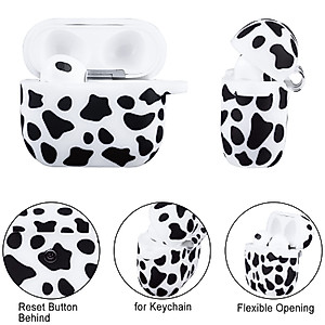 Silicone Cow Airpods 3 Case 2021, YOMPLOW Case Cover for Apple Airpods 3rd Generation Floral Print Soft Flexible Cover for Air Pod 3 Women Girls, Skin with Keychain - Black Cow