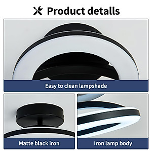 SHIKHO Modern Led Ceiling Light Fixture Black 7.7Inch Round Semi Flush Mount Ceiling Light 12W 6000K Indoor Small Ceiling lamp for Closet Hallway Bathroom Porch Bedroom Kitchen