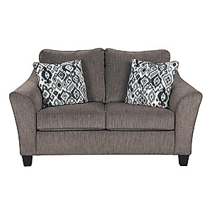 Signature Design by Ashley Nemoli Contemporary Chenille Loveseat with 2 Accent Pillows, Gray