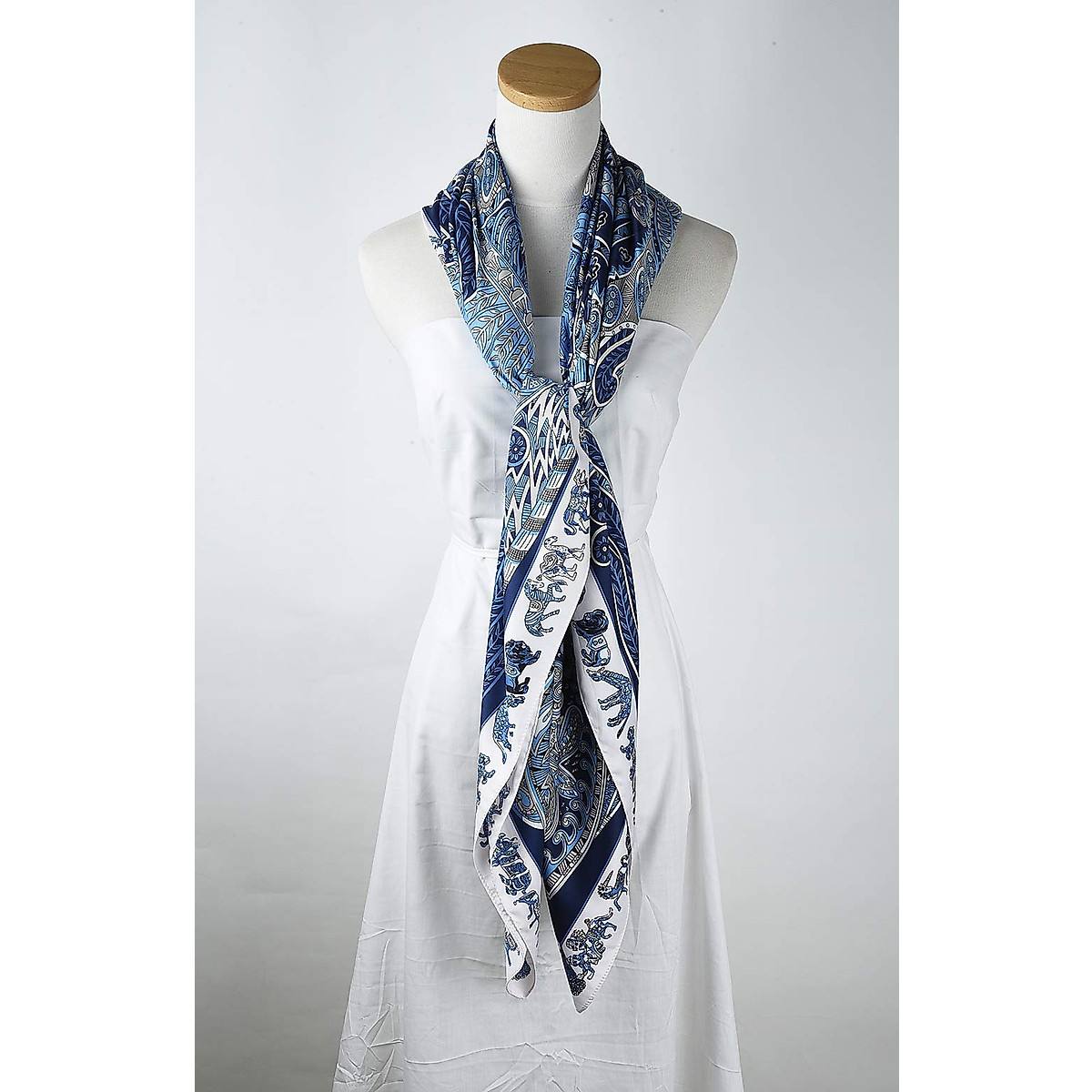 corciova XL 50x50 Large Square Navy Royal Blue White Silk Hair Spanish Scarf Satin Tops for Women Head Wraps Shawl Headscarf
