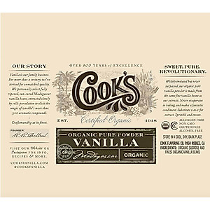 Cook’s, Organic Madagascar Pure Vanilla Powder | World’s Finest Gourmet Fresh Premium Vanilla for Cooking, Baking, & Flavoring, 5 lb