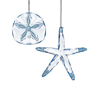 Kurt Adler Blue Starfish and Sand Dollar Shells Christmas Holiday Ornaments Set of 2