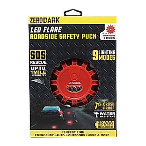 ZeroDark Road Flares LED Flashing Warning Light Emergency Roadside Safety Disc Highlights With Magnetic Base & Hook For Vehicles & Boat 1Pack