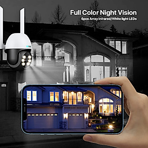 SV3C Solar Wireless Security Camera Outdoor, HD 1080P PTZ Home WiFi Camera, 360 Rotate, Smart PIR Motion Detect, Floodlight Color Night Vision, Two Way Audio, Waterproof, App Alerts, SD Card or Cloud