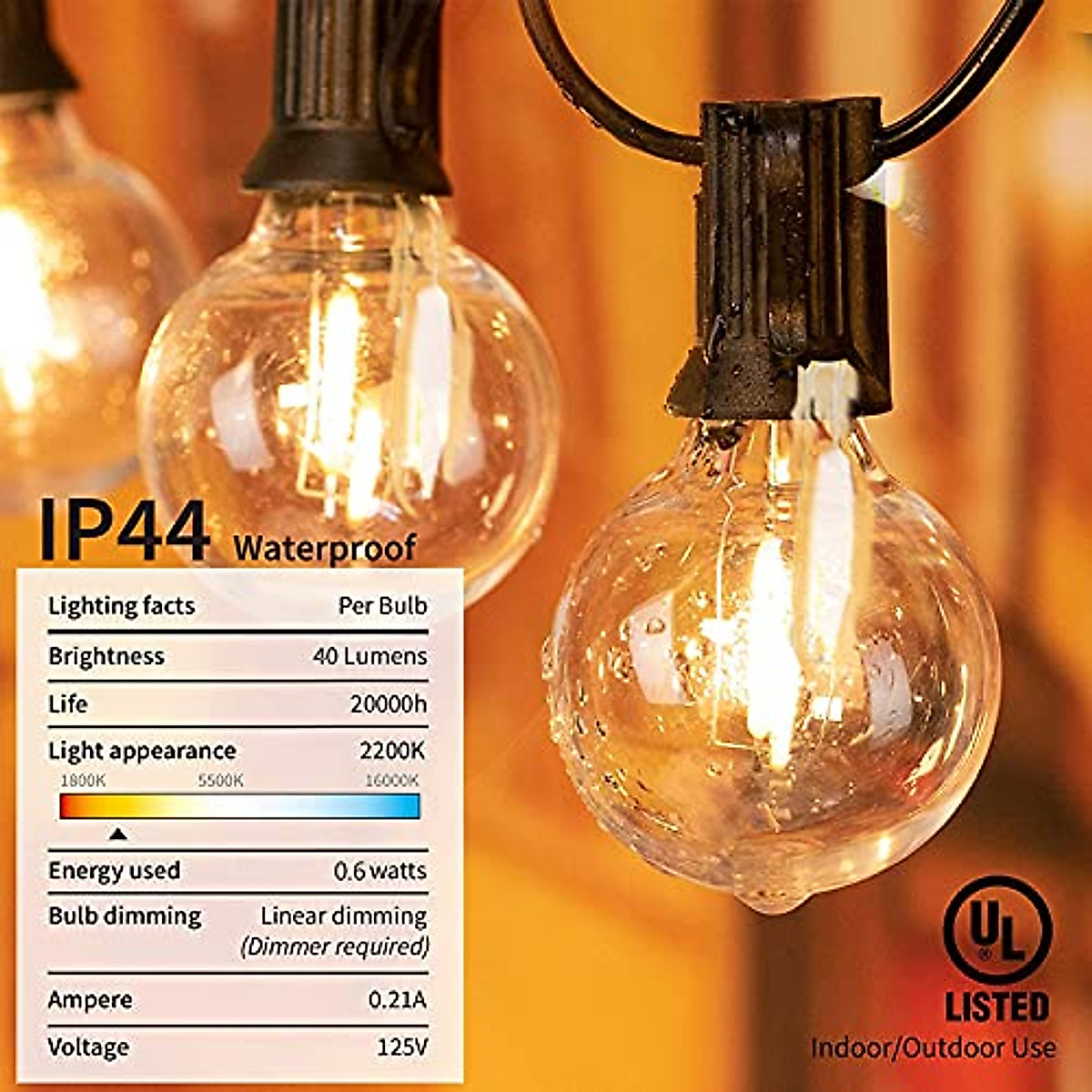 Afirst LED Outdoor String Lights 50FT with 52 Bulbs Shatterproof Weatherproof Globe String Lights for Patio Backyard Garden Party Lighting