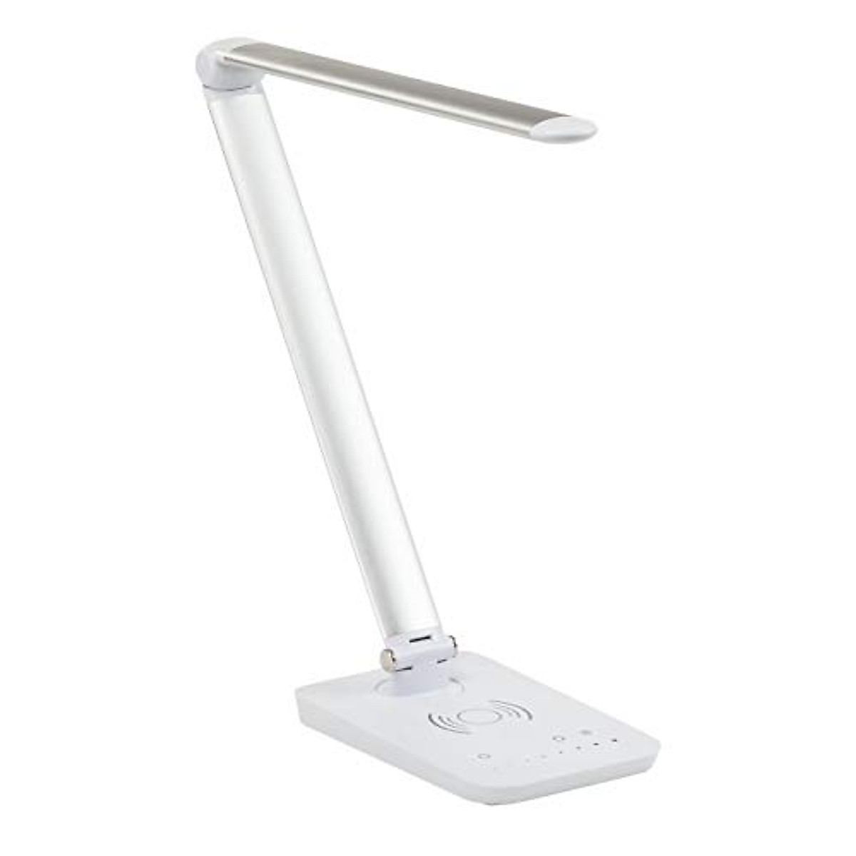 Safco Products 1009SL, Pivoting Neck, Built-in Wireless, USB Port Vamp LED Lamp with Charging Pad, Silver, 16" D x 5" W x 16.75" H