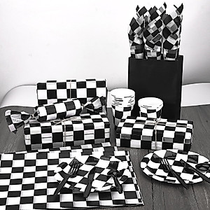 120 Sheets Checkered Tissue Paper Black and White Race Car Party Gift Wrapping Paper Black Plaids Art Tissue Paper for Racing Car Birthday Christmas Party Decorations, 14x20 inch