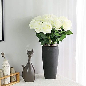 Tifuly White Roses Artificial Flowers -12 pcs Realistic Single Long Stem Fake Silk Roses Bouquet for Party Home Wedding Centerpiece Office DIY Decor（Off White）