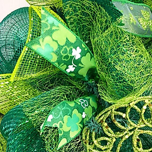 Happy St Patrick's Day Glittering Shamrock Wreath Handmade Deco Mesh 24 inch or 28 inch diameters