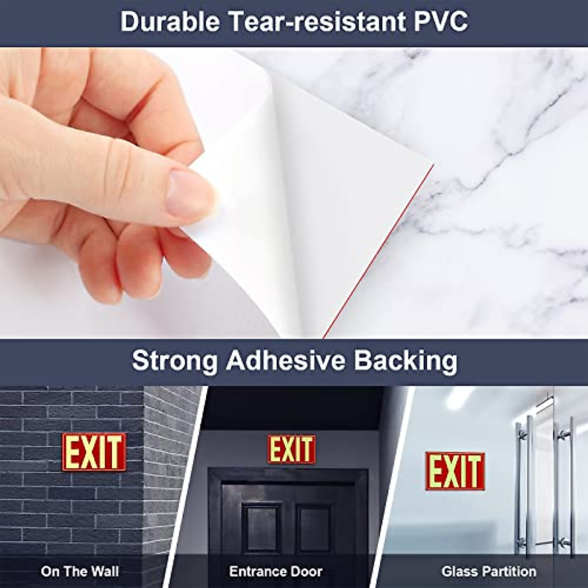 Glow In The Dark Photoluminescent Exit Sign Red - Adhesive Backing – UV Inks On Tear-resistant PVC - Non Electrical - Scratch Resistant -12 x 7 Inches For 50 Feet Visibility (2 Pack)