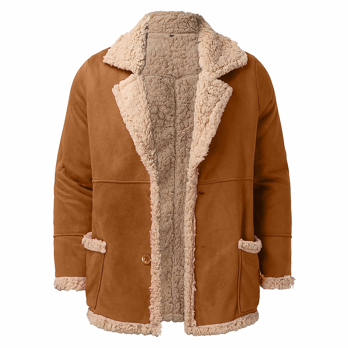 WOSJKDJ Shearling Coat Men Sheepskin Leather Jackets Shearling Fur Lined Bomber Jacket Crop Warm Winter Trench Coat S-5XL