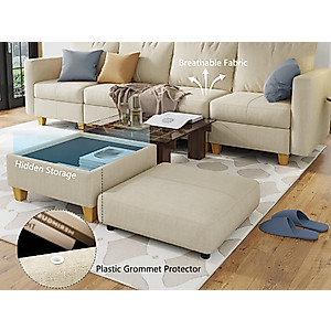 EASE MOOSE Modular Sectional Sofa Middle Seat Module, Linen Fabric Armless Middle Module for Modular Sofa Sectional Couch with Storage Beige