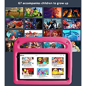 GOODTEL 2024 Kids Tablet for Kids Android Tablet 7 inch 128GB Extended Memory, Installed Parental Control Mode Puzzle Game IPS HD Display, Toddler Tablet with Shock-Proof Case, Pink